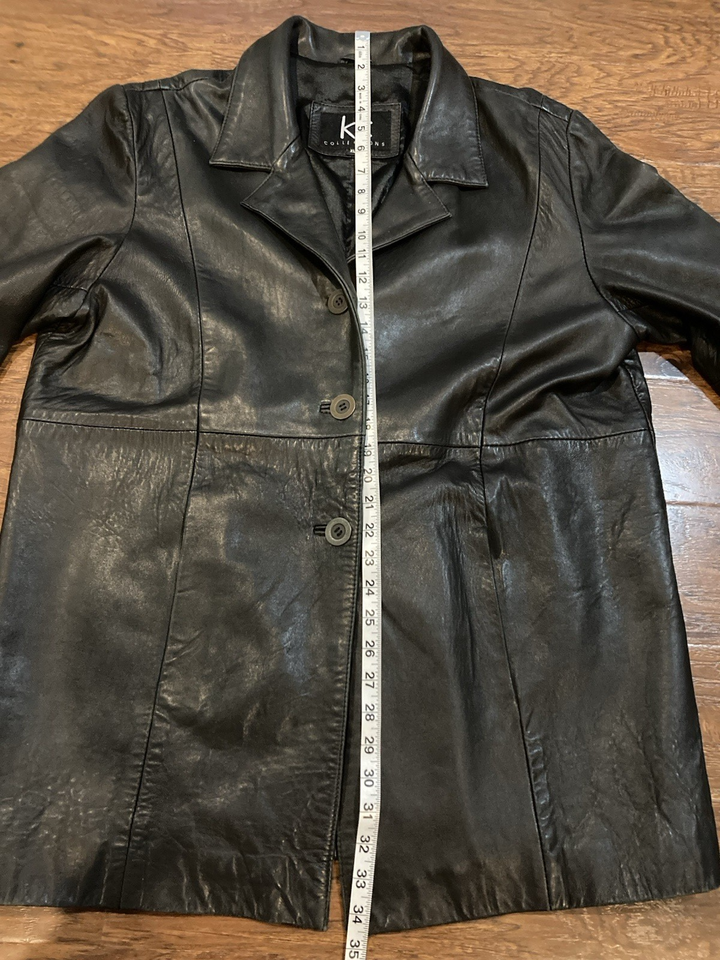 Women's vtg 100% soft leather, black blazer button down KC Collections ...