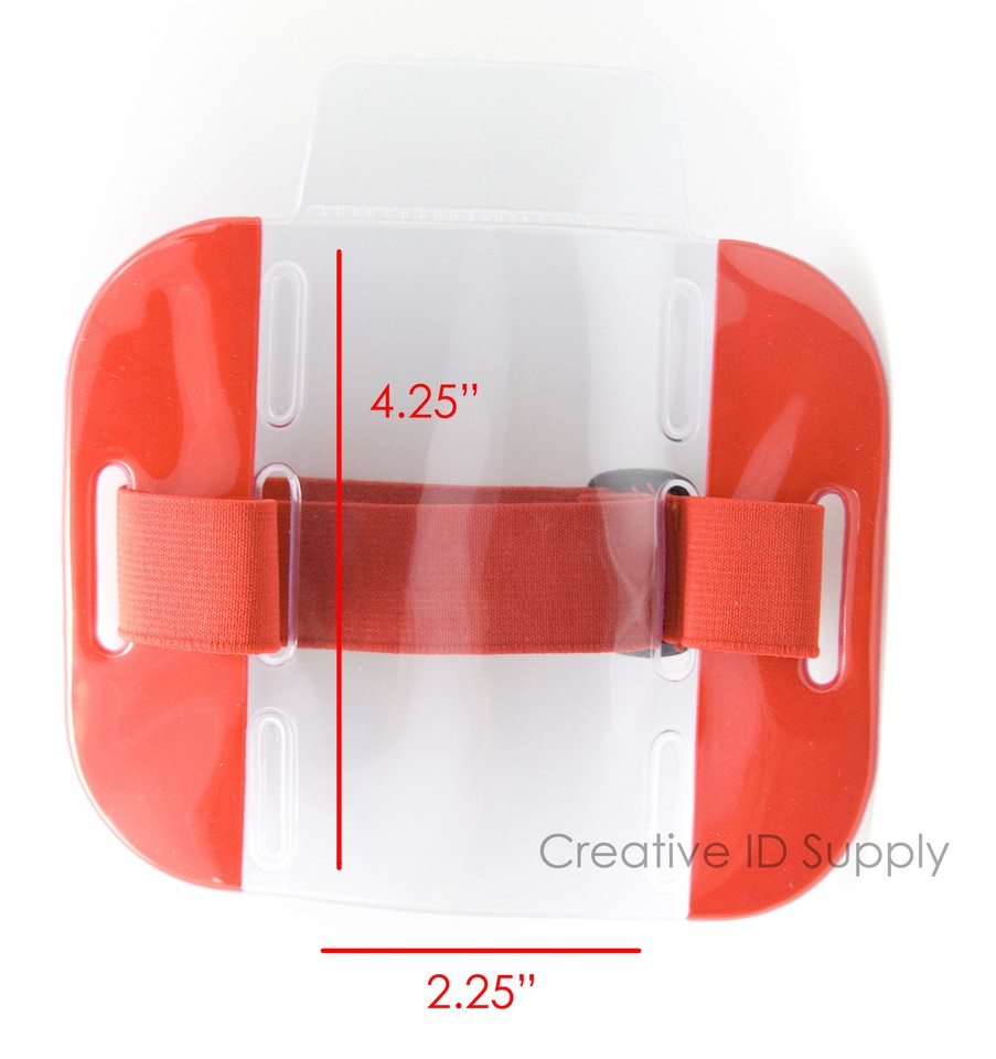 Reflective Red Arm Band Photo ID Badge Holder Vertical w/ Elastic Red ...
