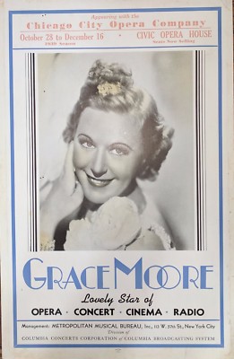 GRACE MOORE opera soprano giant CHICAGO CITY OPERA COMPANY poster 1939 ...