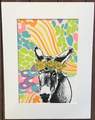 Donkey collage on vintage wallpaper A3 sz with attached mount | eBay
