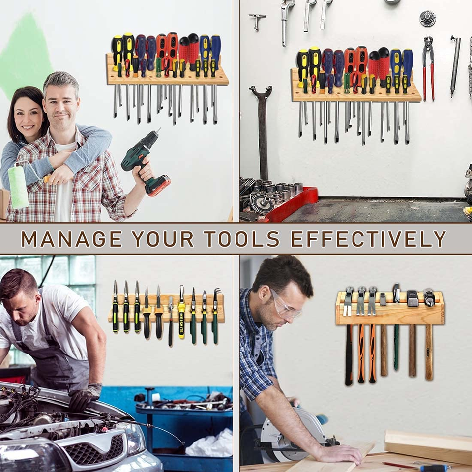 Screwdriver Organizer, Wood Pliers Holder, Hammer Rack - Wall Mounted ...