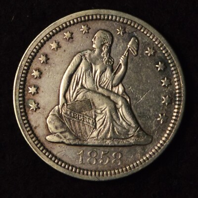 1858 25c SEATED LIBERTY SILVER QUARTER -CLEANED | eBay