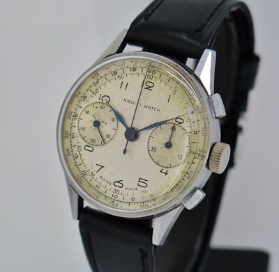 Nicolet Watch Chronograph, Landeron 39 column wheel, Mens, vintage 50's ...