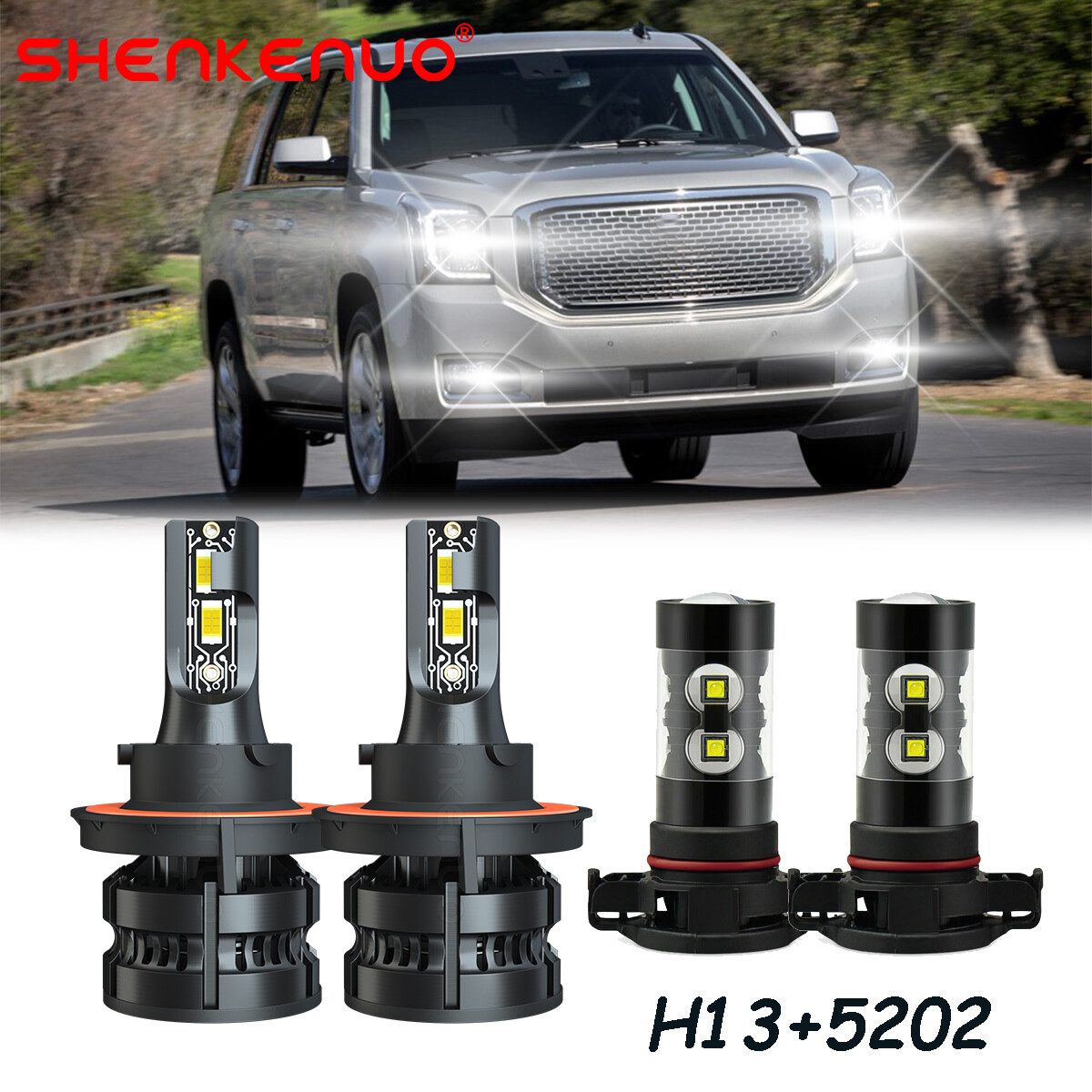 For 2007-2013 GMC Yukon Denali 4x 6000K Front LED Headlight &Fog Light ...