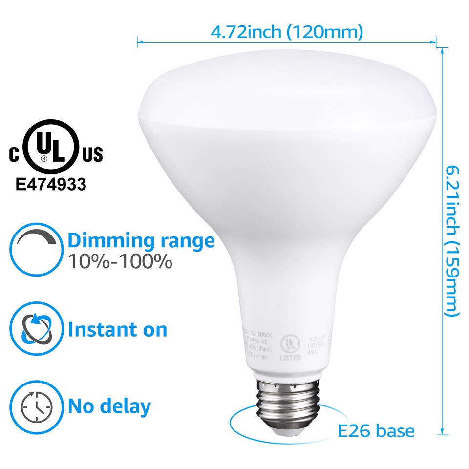 17W Dimmable LED BR40 Light Bulb, 100W Equivalent, 1400lm, 3000K/4000K ...