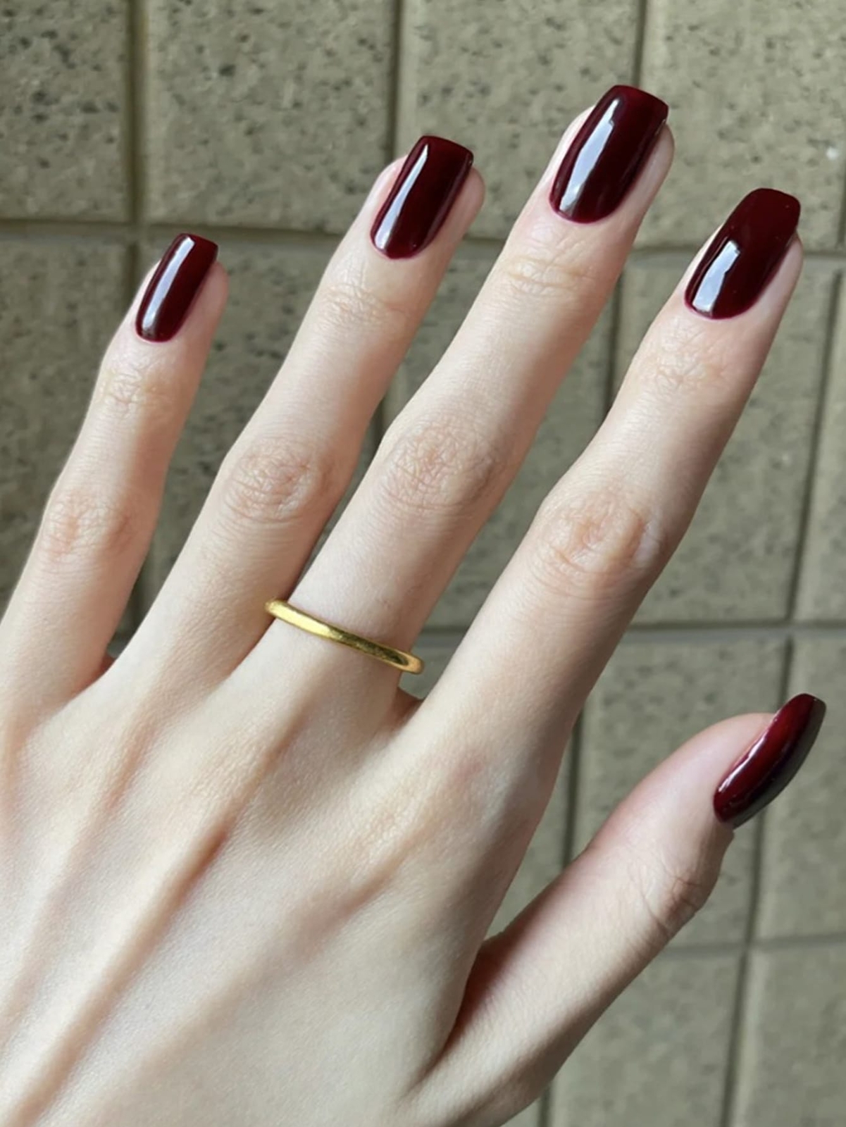 24pcs Short Square Burgundy Solid Fake Nail False Nails Press On Nails ...