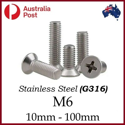 M6 Screw s Bolt s Countersunk CSK Phillips Flat Course Stainless Steel ...