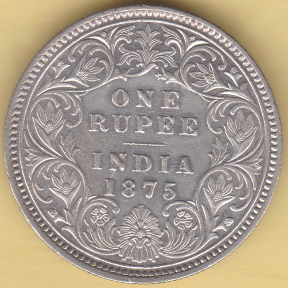 BRITISH INDIA 1875 VICTORIA QUEEN ONE RUPEE CALCUTTA MINT RARE SILVER ...
