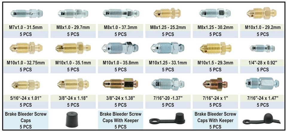 90 PCS 18 Types Brake Caliper & Wheel Cylinder Bleeder Screw Brake ...