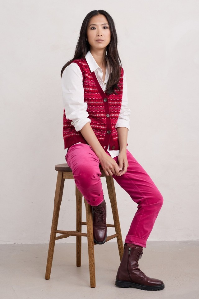 Seasalt Women's Vest - red Percella Cove Fair Isle Waistcoat Vest ...