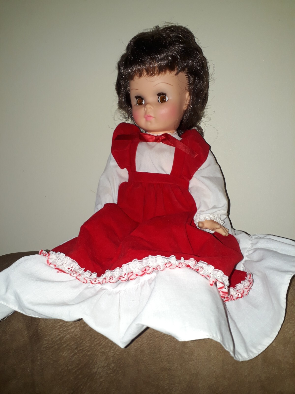 Beautiful Doll, Velvet Red Dress, Excellent Condition! | eBay