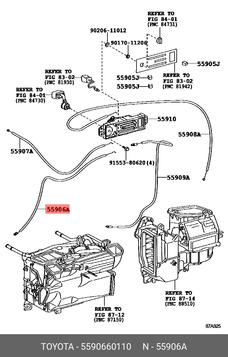 OE cable sub-assy, defroster damper control, 5590660110 for TOYOTA ...