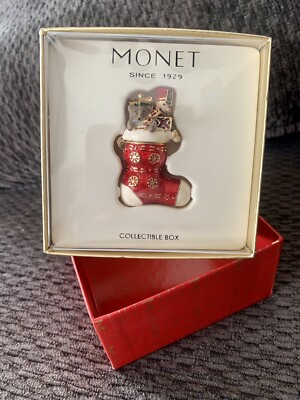 Monet 2010 **CHRISTMAS STOCKING**Collectible Trinket Box NIB *Free ...