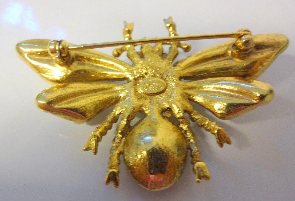 Vintage Signed Joan Rivers Butterfly Insect Bug Rhinestone Pearls Pin ...