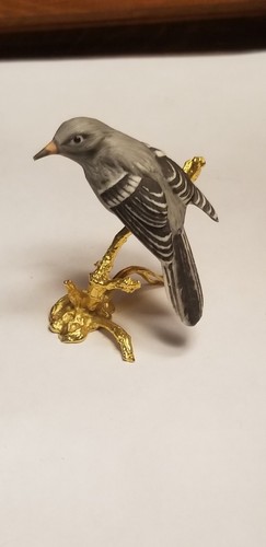 BOEHM miniature porcelain mockingbird bird on 24k gold plated bronze ...