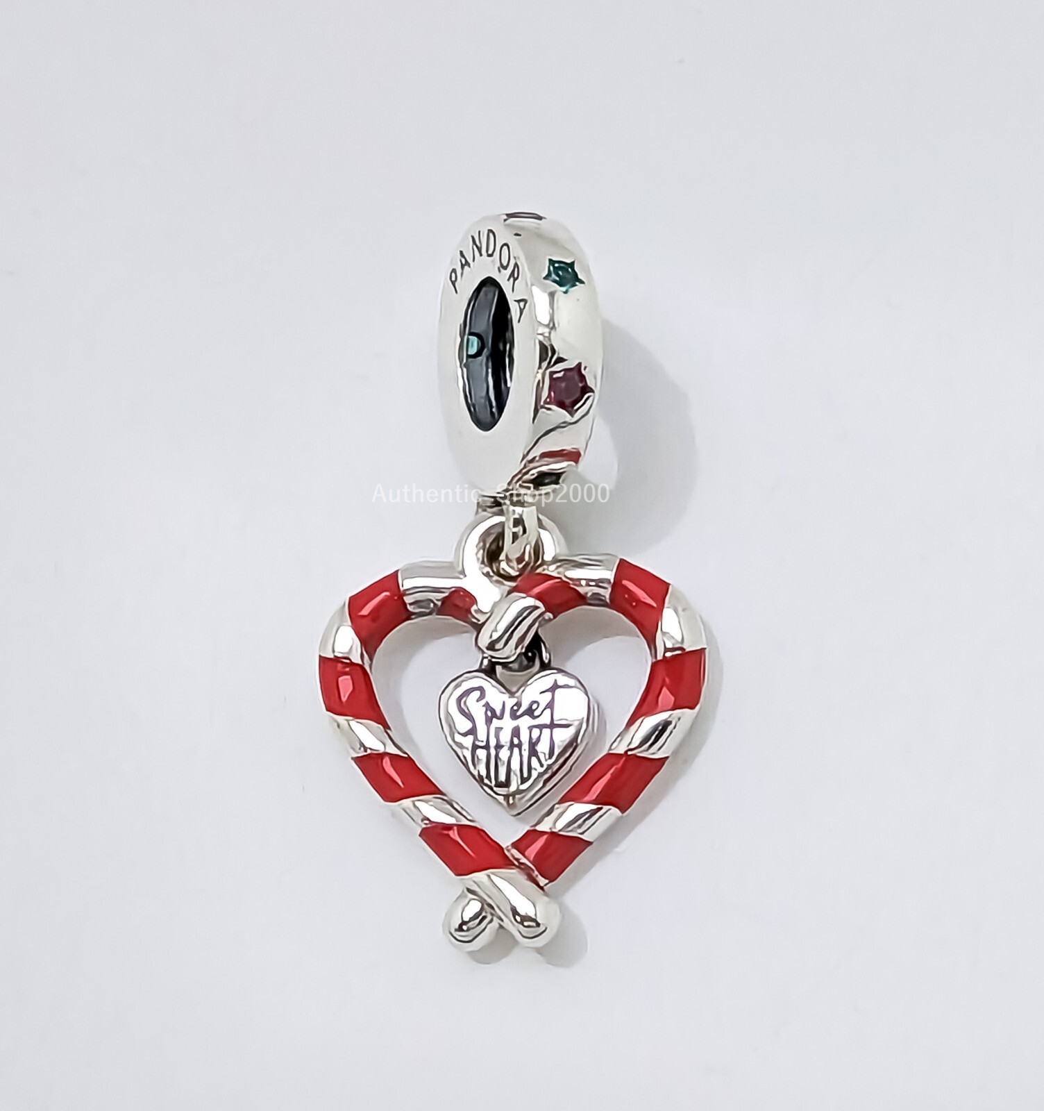 New 100% PANDORA 925 Double Candy Cane Sweet Heart Christmas Charm ...
