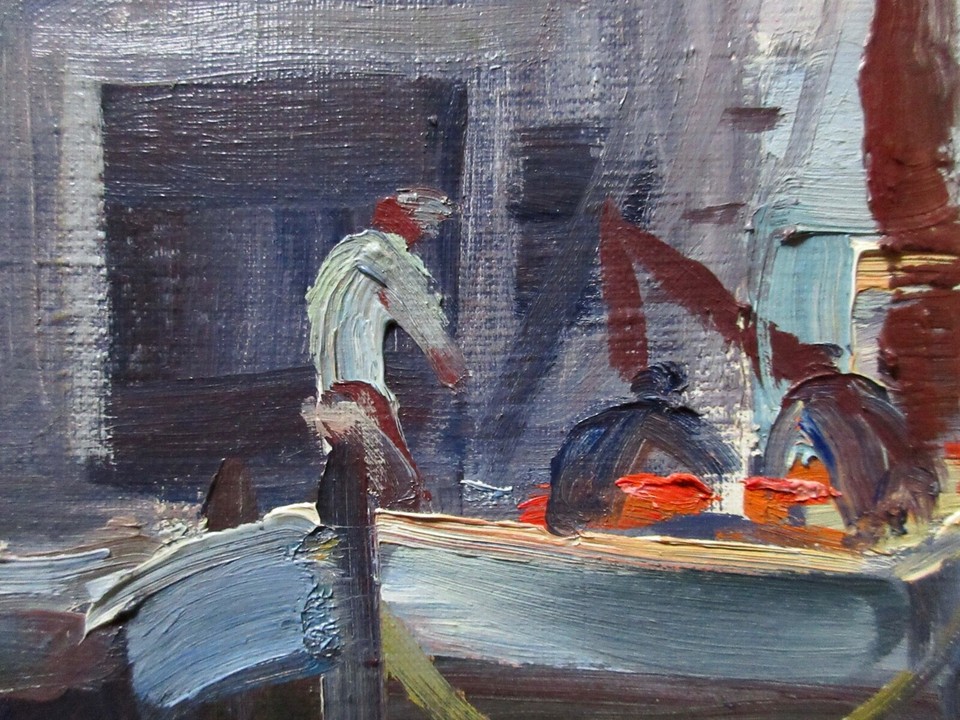 Russ Webster (1904-1984) Large Vintage Gloucester, MA Harbor Scene Oil ...