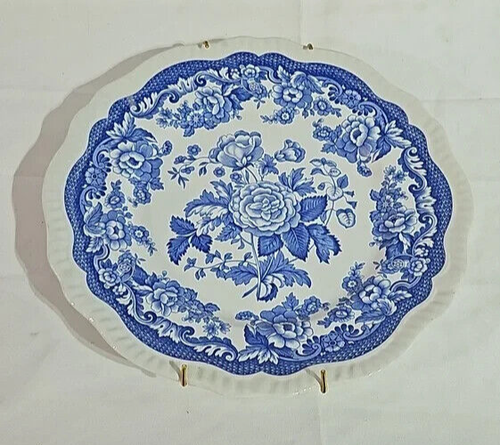 Spode blue & white floral design plate décor "BRITISH FLOWERS ...