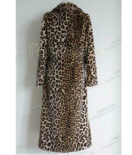 Winter Women Warm Faux Fur Leopard Coat Furry Long Jacket Outwear Lapel ...
