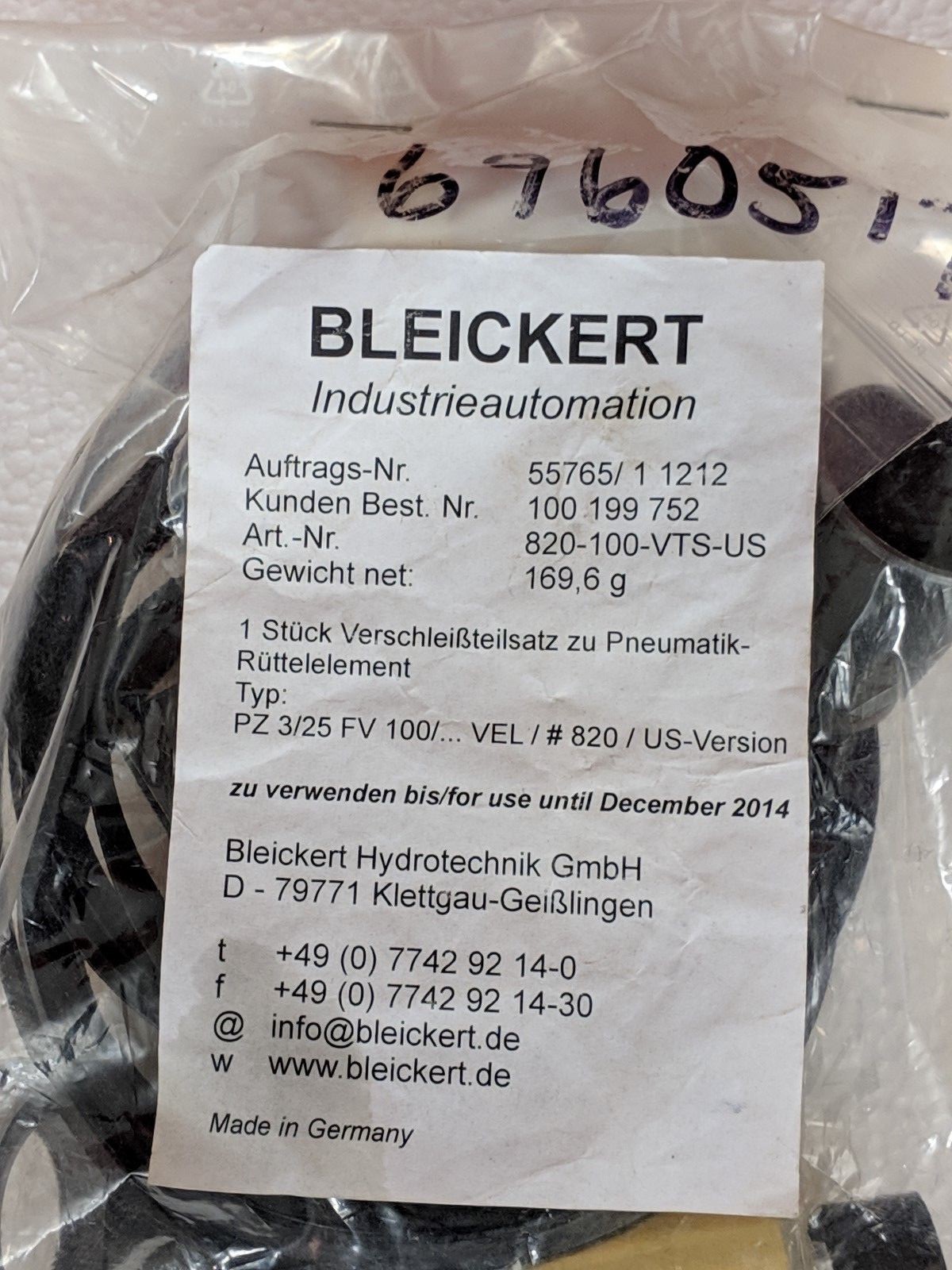 Bleickert 820-100-VTS-US Repair Kit for PZ 3/25 FV 100 VEL 820 Shaker ...