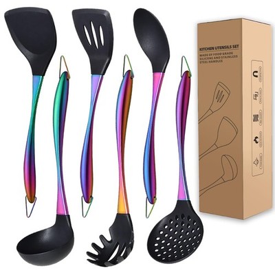 Kitchen Utensils Set, Large Non-stick Silicone Cooking Utensils Set 6 ...