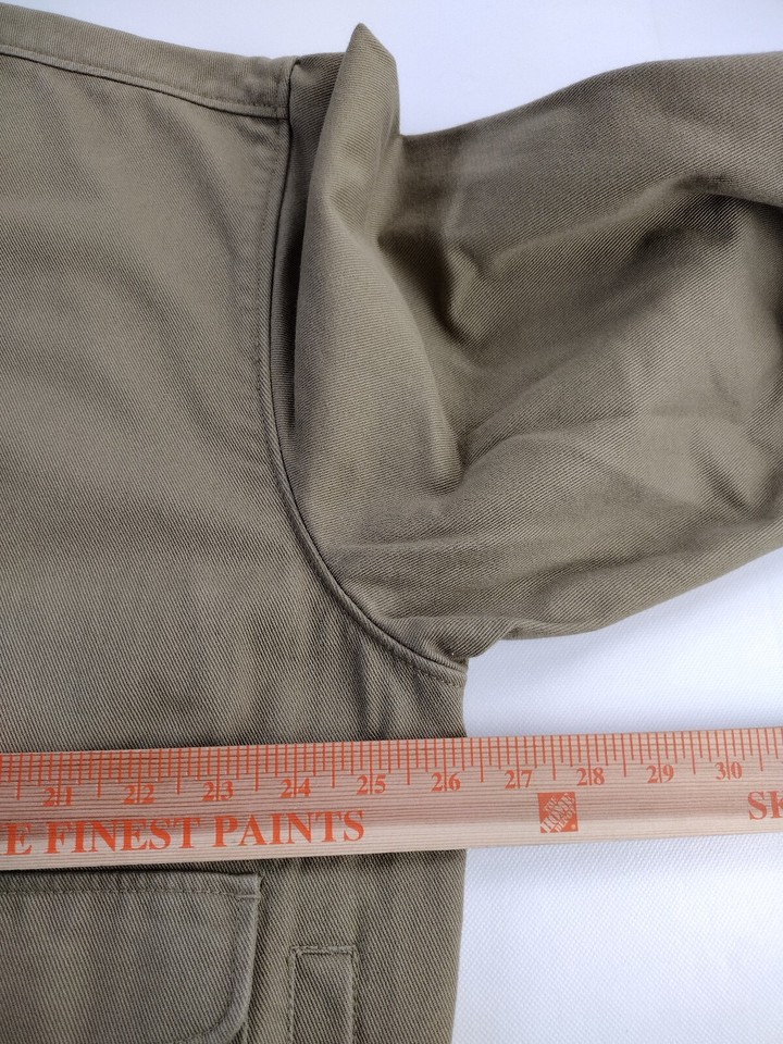 Orvis Vintage Brown Khaki Canvas Bomber Leather Trim Jacket A2 G1 ...