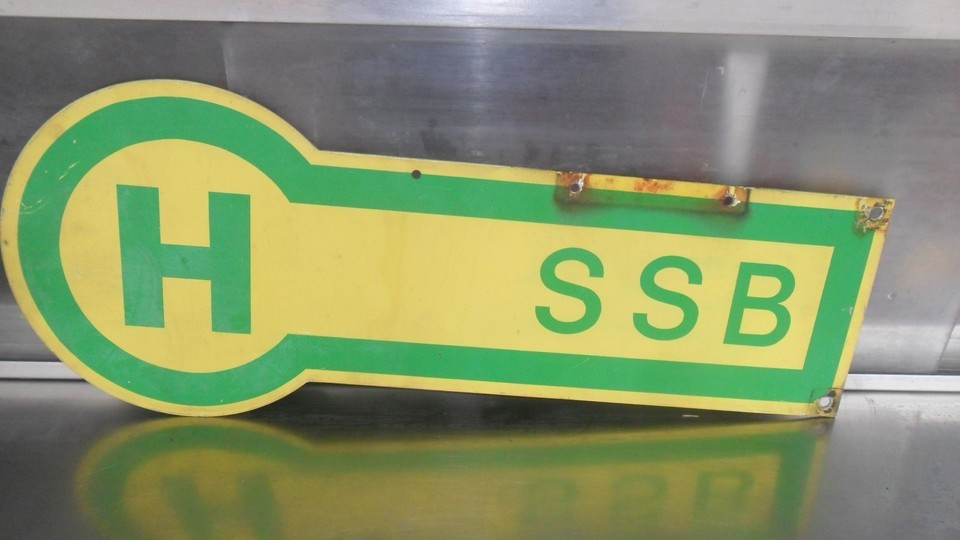 EARLY GERMAN SSB RAILROAD SIGN HANOVER STOP DOUBLE SIDED NOT PORCELAIN ...