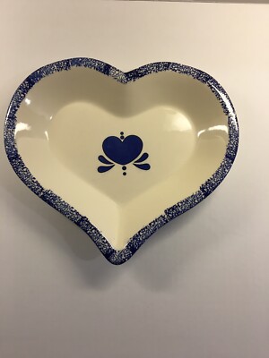 VTG Blue Heart Spongeware Heart Shaped Decorative Serving Dish Platter ...