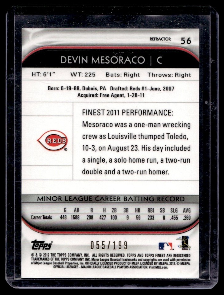 2012 Finest Green Refractors Devin Mesoraco Rookie 055/199 Cincinnati ...
