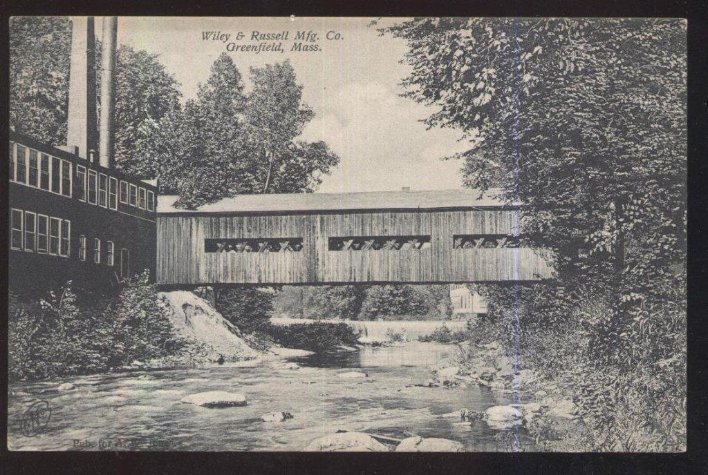 POSTCARD GREENFIELD MA/MASSACHUSETTS WILEY/RUSSELL FACTORY & COVERED ...