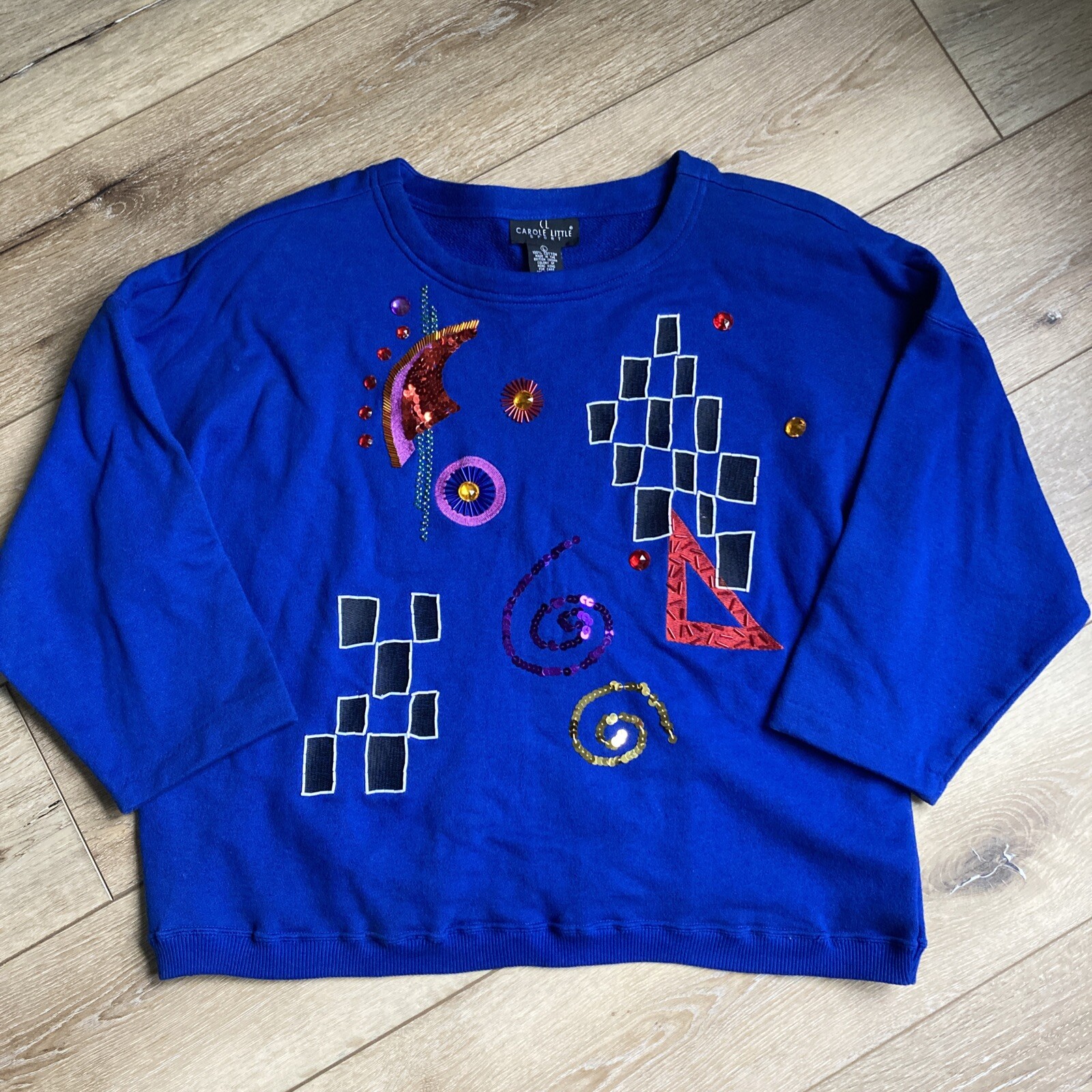 Carole Little Vintage 90’s Embellished Blue Sweatshir… - Gem