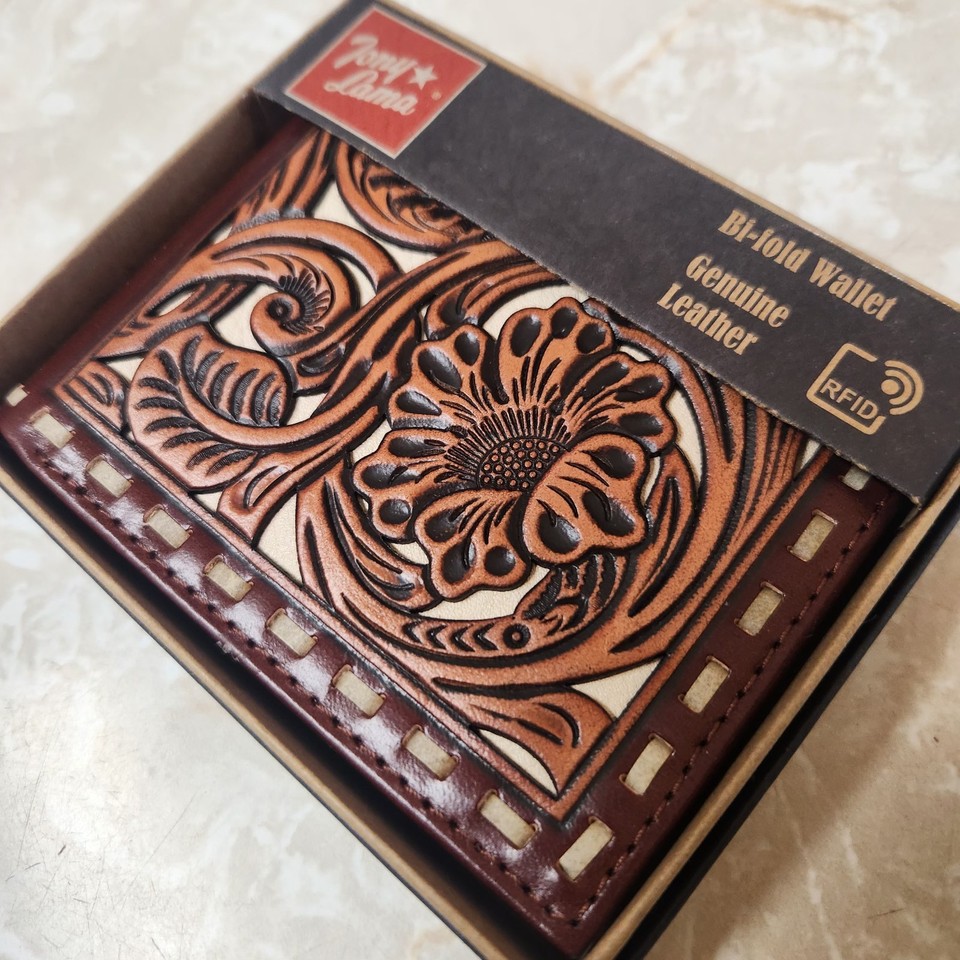 Tony Lama Rodeo Wallet Brown Tooled Leather Floral Western Bifold RFID ...