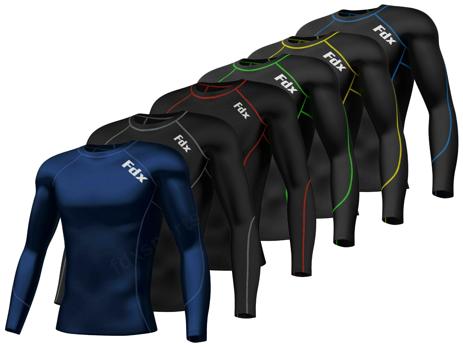 FDX Mens Compression Armour Base Layer Top Long Sleeve Thermal Gym ...