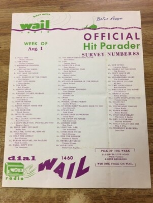 1960 Hit Parader Radio Station Song Chart Survey WAIL 1460 Baton Rouge ...