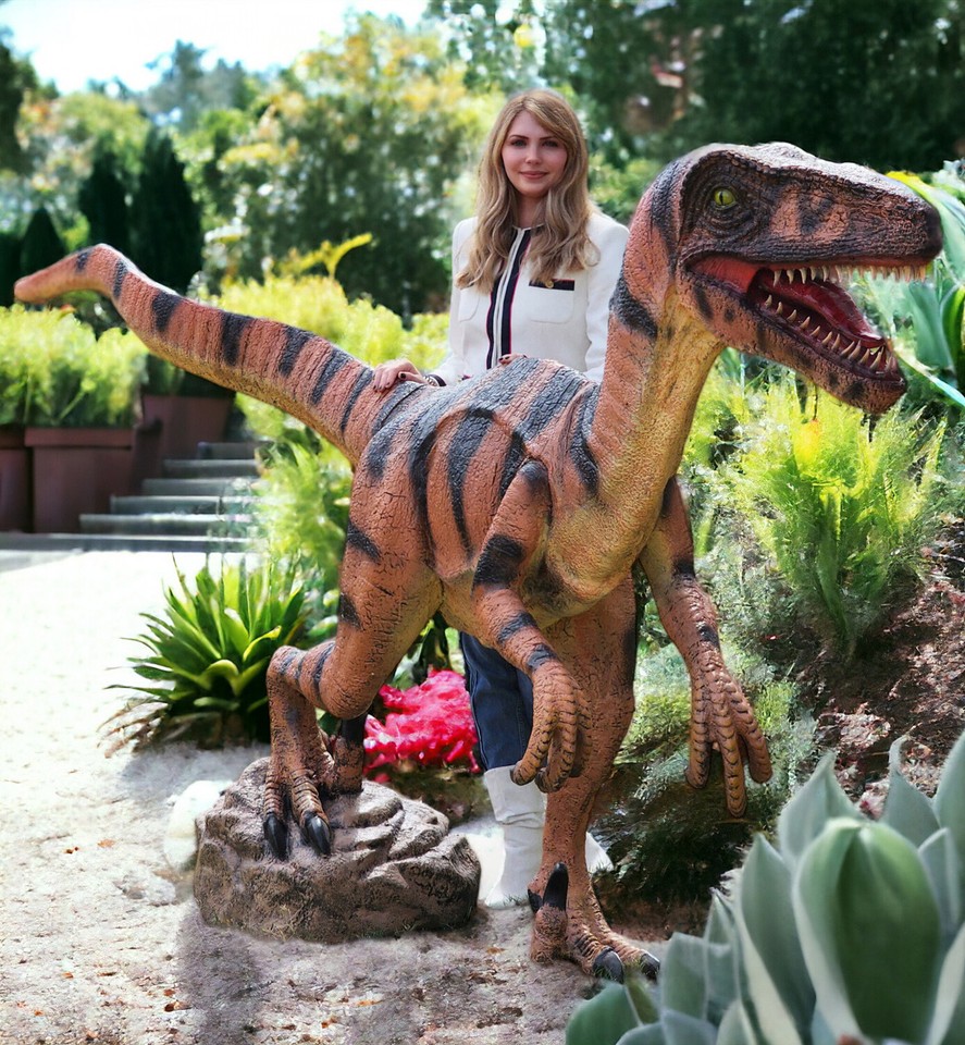 Large Velociraptor Statue - Life Size 10FT Velociraptor Statue On Rock ...