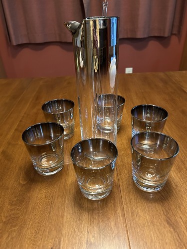 Silver Fade Pitcher With 6 Matching Low Ball Glasses | eBay