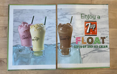 Vintage 1966 7 UP 7UP Cardboard Ice Cream Float Sign Missing Pannel Wet ...
