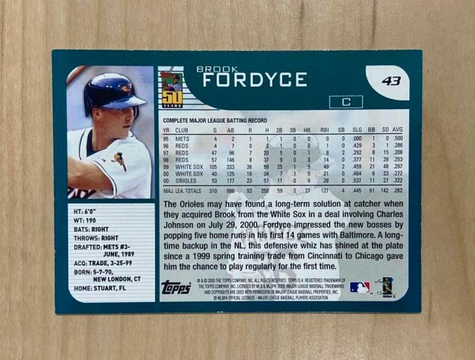 BROOK FORDYCE BALTIMORE ORIOLES SIGNED AUTOGRAPHED 2001 TOPPS CARD #43 ...