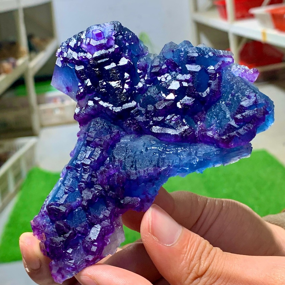 223G Natural fluorite Blue Green Purple cubic mineral crystal sample ...