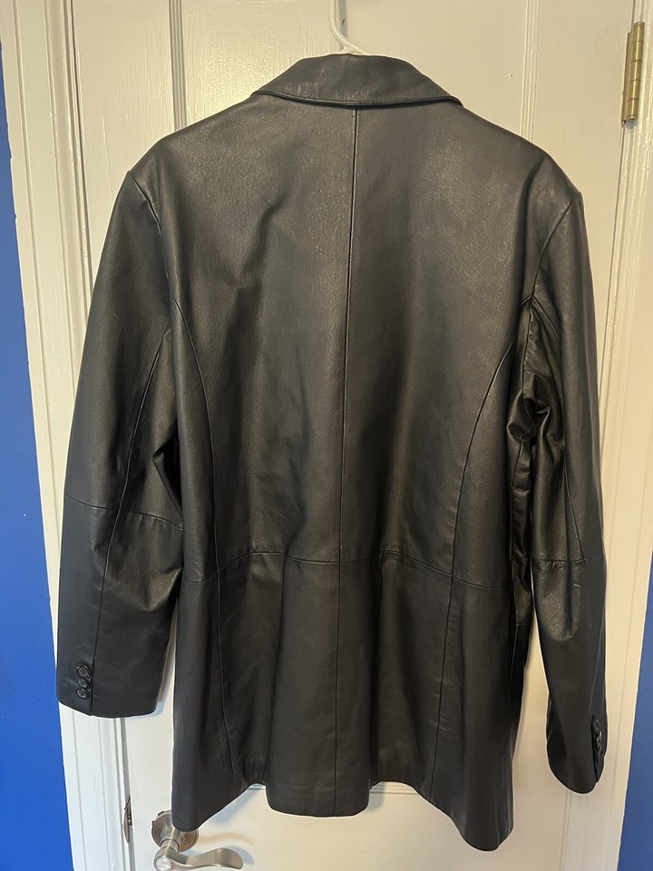 Angelo Litrico Black Mid Length Leather Jacket Silk Lining Men’s Size ...
