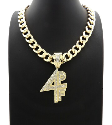 Hip Hop Iced Lil Baby 4PF Gold PT Pendant & 18" 20" 24" Cuban Chain ...