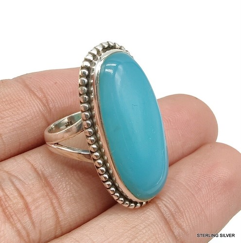 Chalcedony Gemstone in 925 Sterling Solid Silver Vintage Designer Ring ...