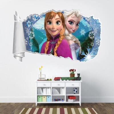 Frozen Elsa Anna Disney 3D Torn Hole Ripped Wall Sticker Home Decal Art ...