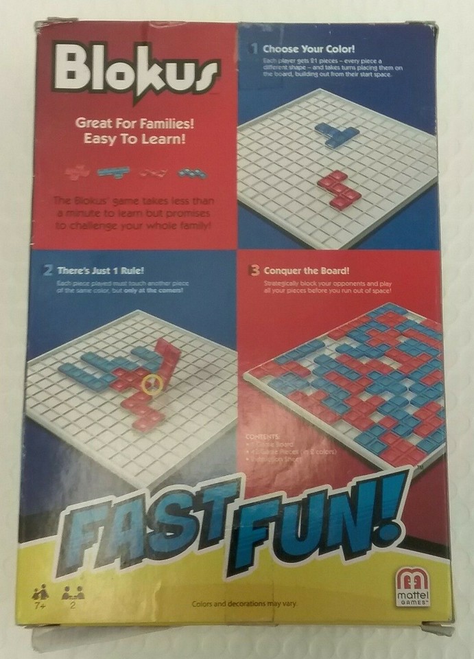 Mattel BLOKUS - FAST FUN! Fun Family Board Game One Rule, ENDLESS ...