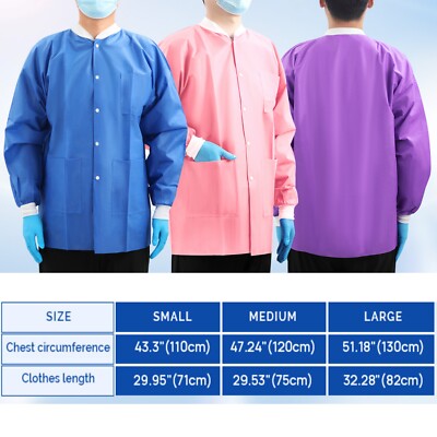JMU Disposable Lab Jackets SMS Medical Hip Length Coats 3 Pockets W ...