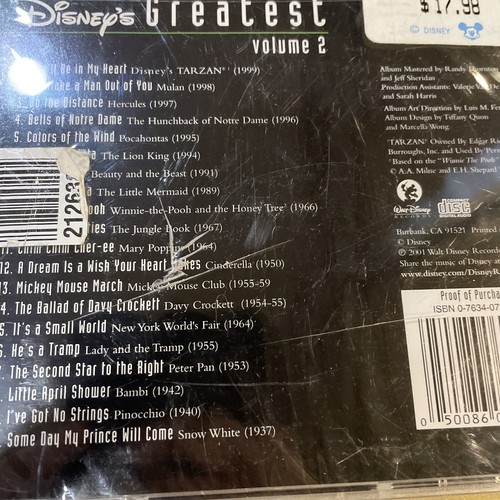 Disney's Greatest, Vol. 2 by Various Artists (CD, Jan-2010, Disney) for ...