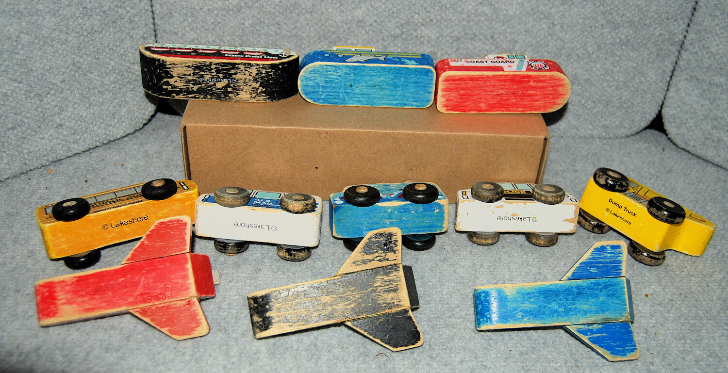 11 LAKESHORE Wooden Vehicles PLANE, BOAT, MAIL, BUS, POLICE AMBULANCE ...