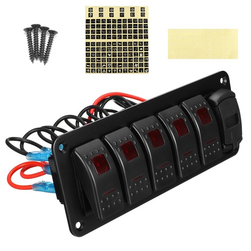 12V-24V 6 Gang Red LED Rocker Switch Panel Circuit Breaker Car Boat ...