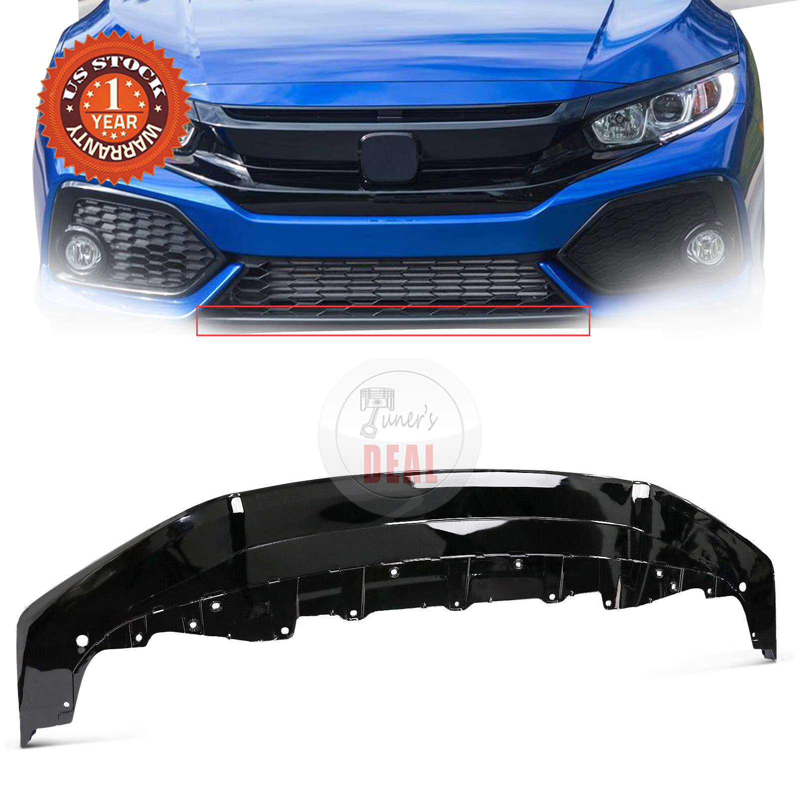 Front Lower Bumper Grille Face Bar Gloss Black For 2017-21 Honda Civic ...