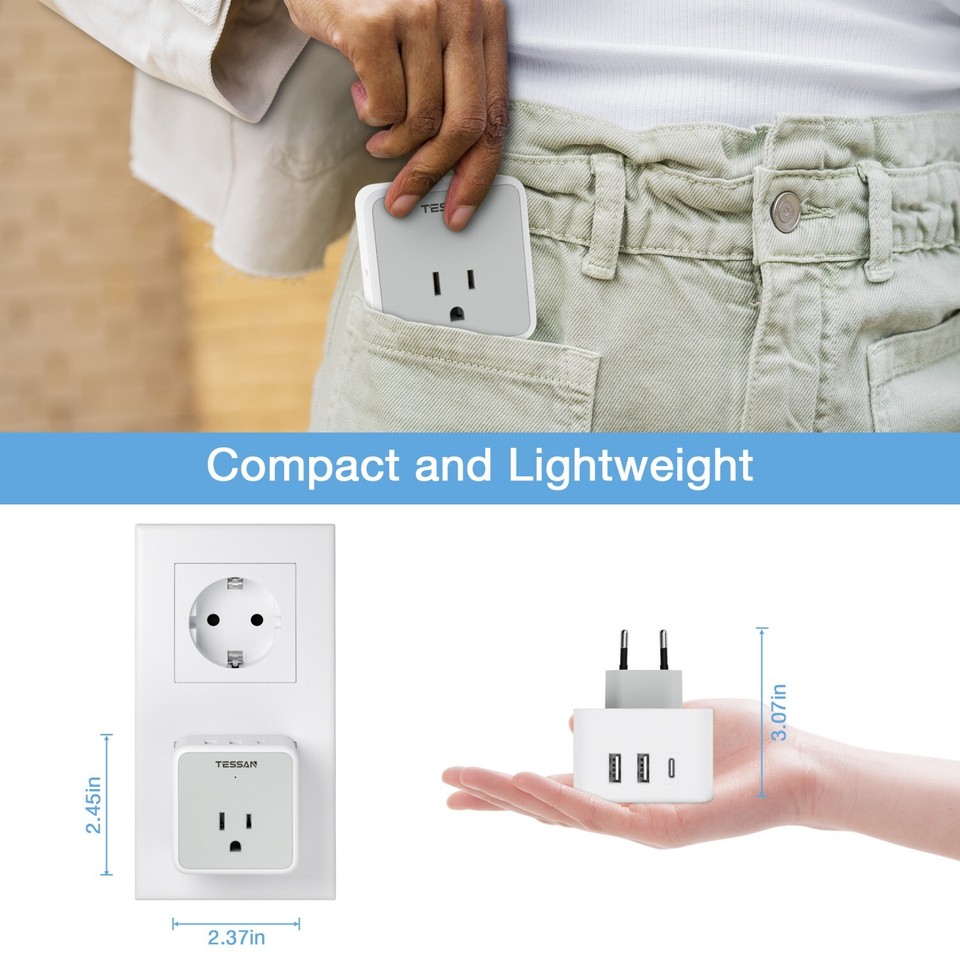 All European UK Travel Plug Adapter Kit Detachable Plug with 3 Outlet 3 ...